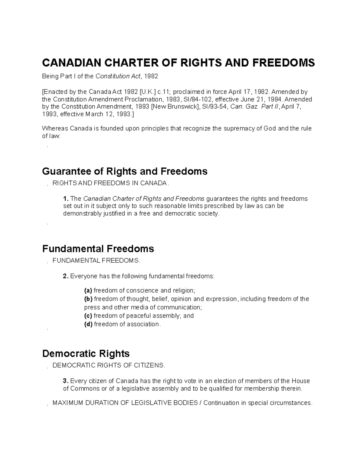 The Charter of Rights and Freedoms - Gs/Law 6843P - Yorku - Studocu