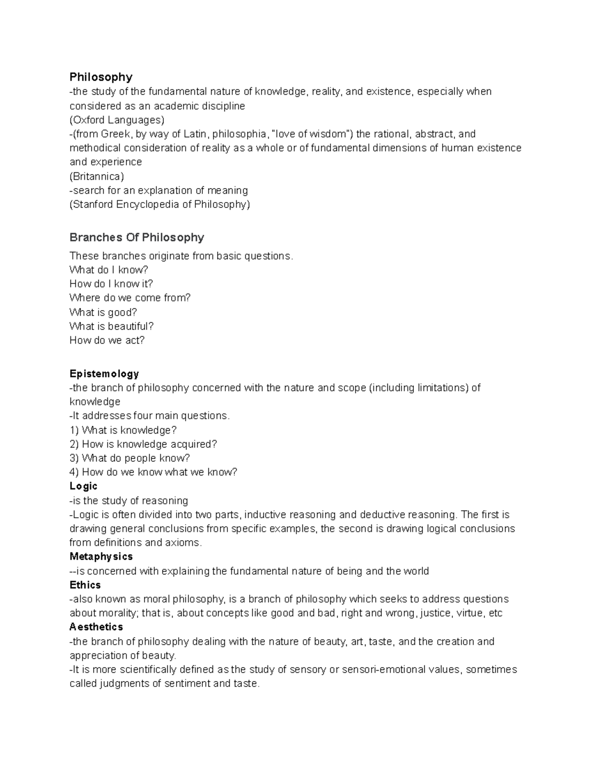 Philosophy - Philosophy -the study of the fundamental nature of ...