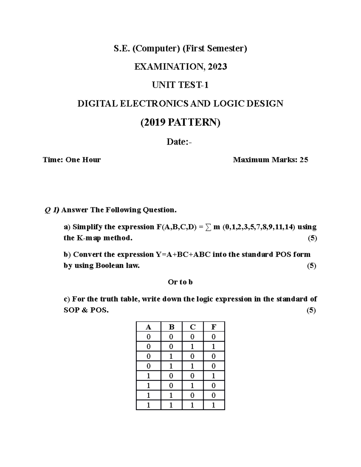 Unit Test-1 - S. (Computer) (First Semester) EXAMINATION, 2023 UNIT ...