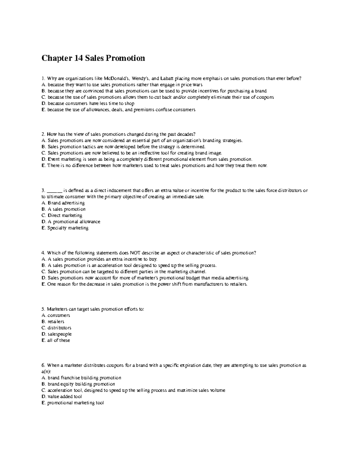14 25 May 2018, questions and answers - Chapter 14 Sales Promotion ...