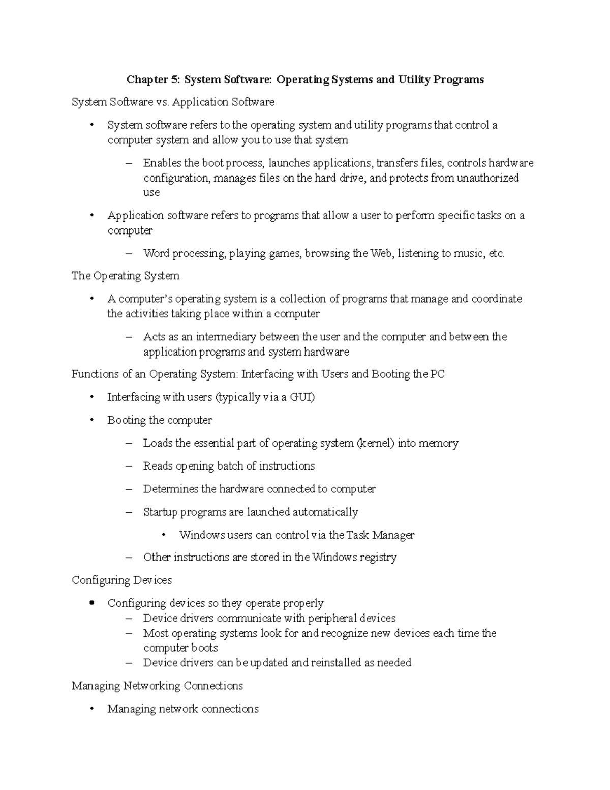 Chapter 5 notes - Chapter 5: System Software: Operating Systems and ...