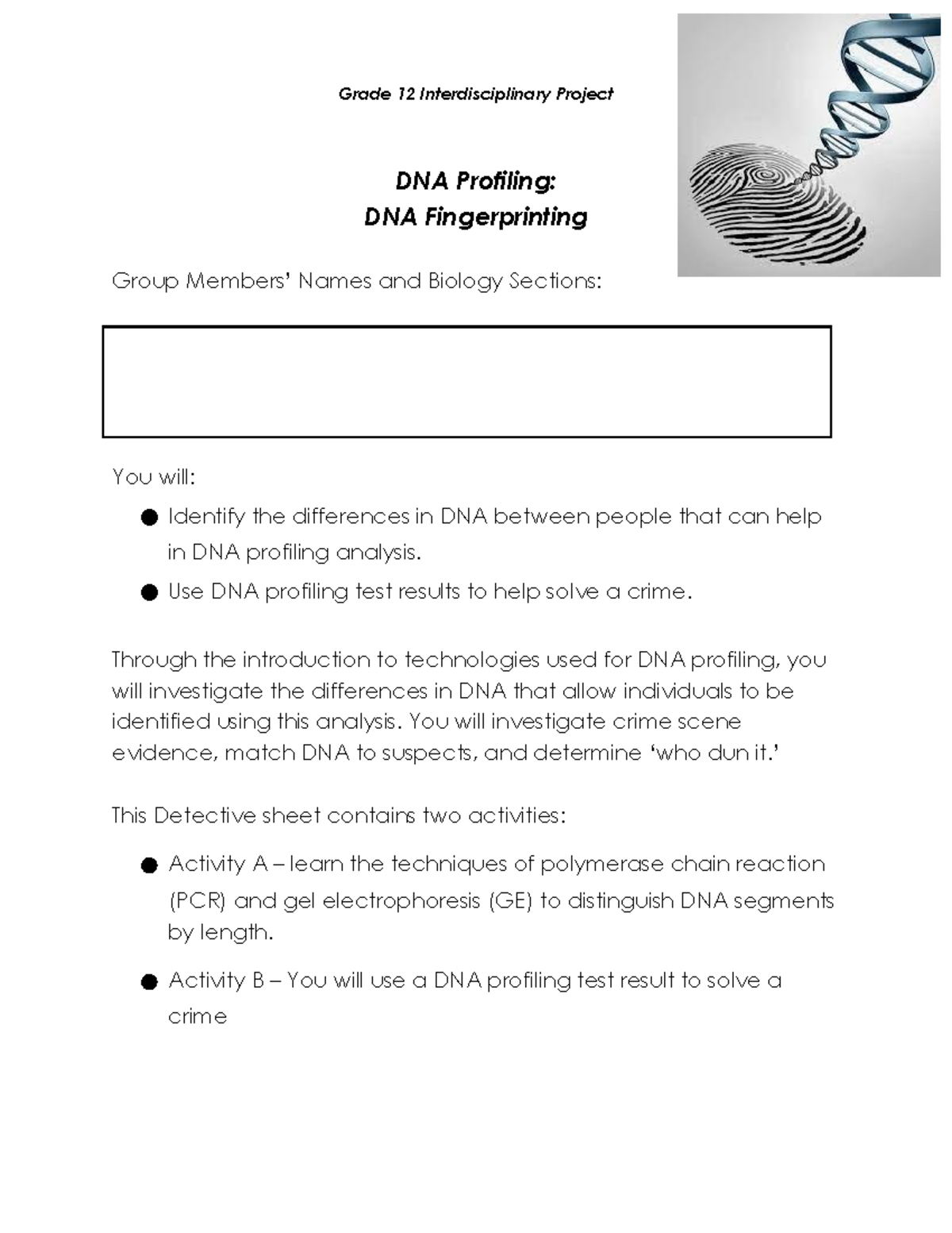 Copy of SBI 4U1 DNA Profiling Detective Sheet - Grade 12 ...