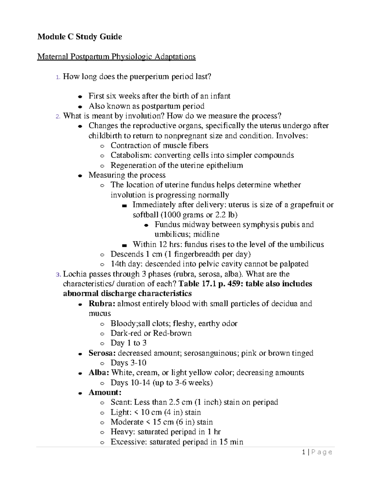 Copy of 3407 Module C Study Guide - Module C Study Guide Maternal ...