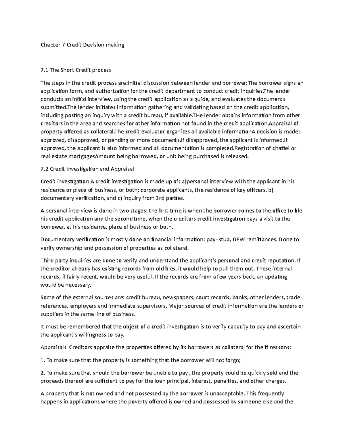 Chapter 7 Credit Decision making - Chapter 7 Credit Decision making 7 ...
