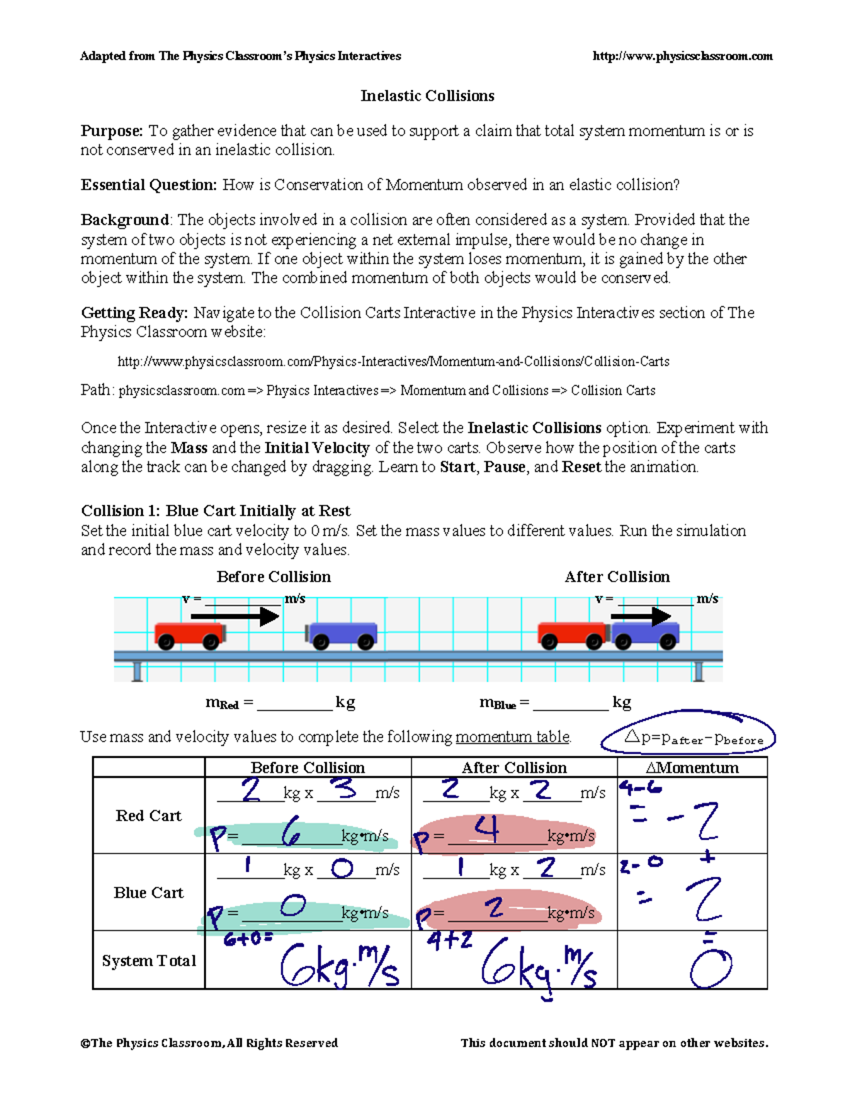 Inelastic+Collisions+-+SHS - Adapted from The Physics Classroom’s ...