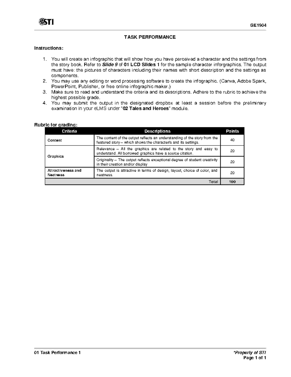 01 Task Performance 1 - Lecture about ptask - GE 1904 01 Task ...