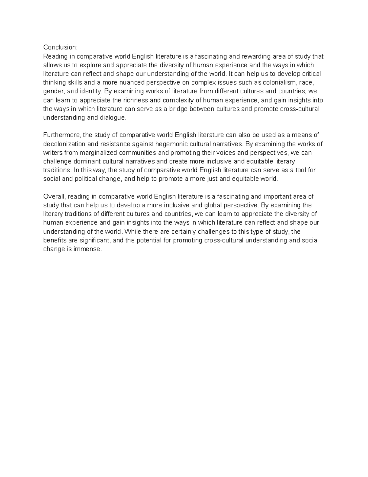 Readings in Comparative World English Literatures - Conclusion: Reading ...