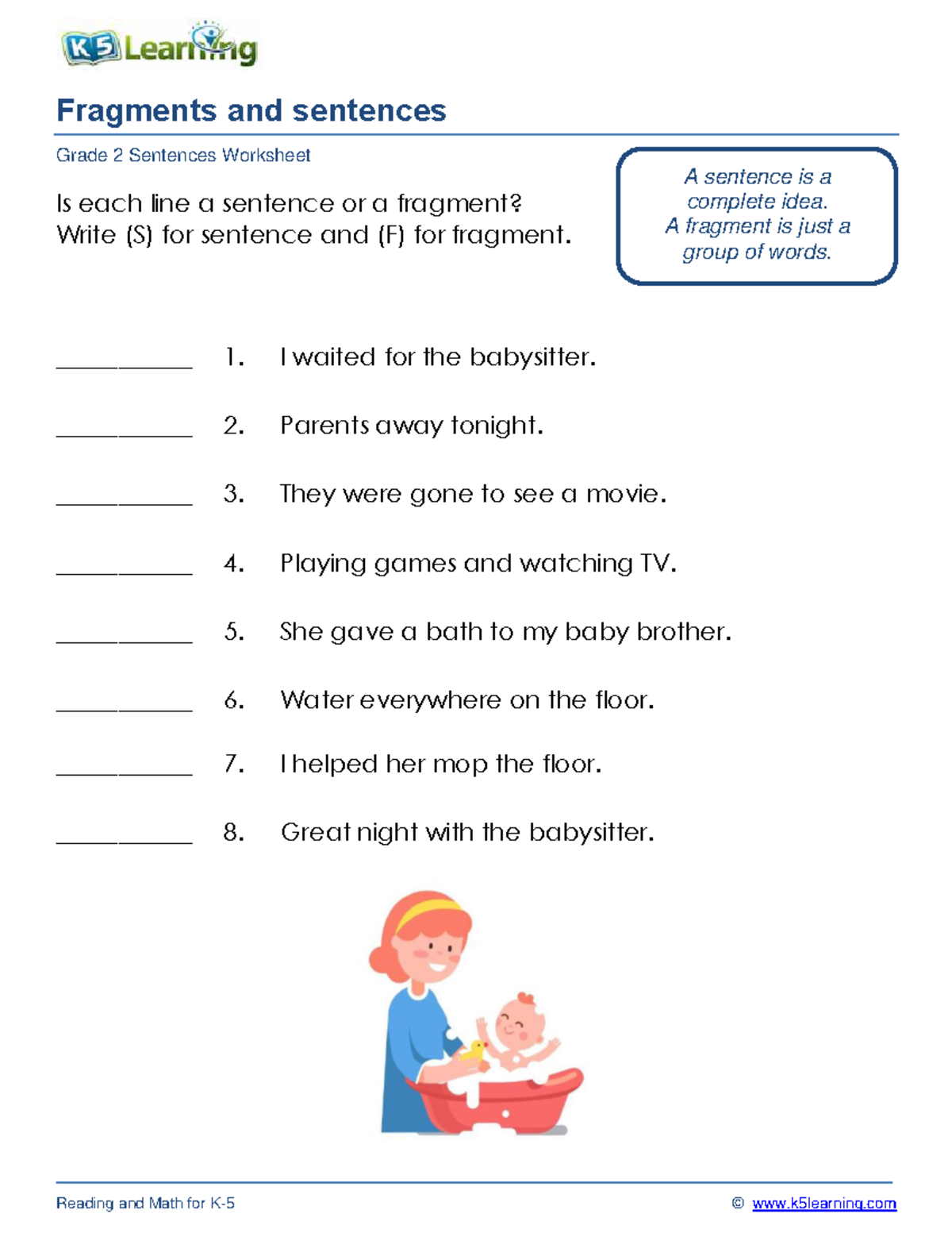 Grade 2 sentence fragments c - Reading and Math for K- 5 © k5learning ...