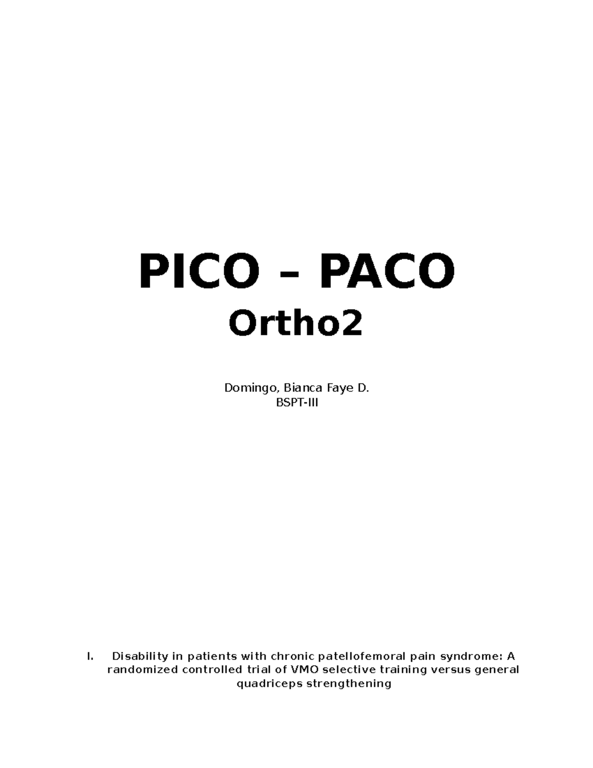 Domingo -Pico Paco - Lecture notes 1 - PICO – PACO Ortho Domingo ...