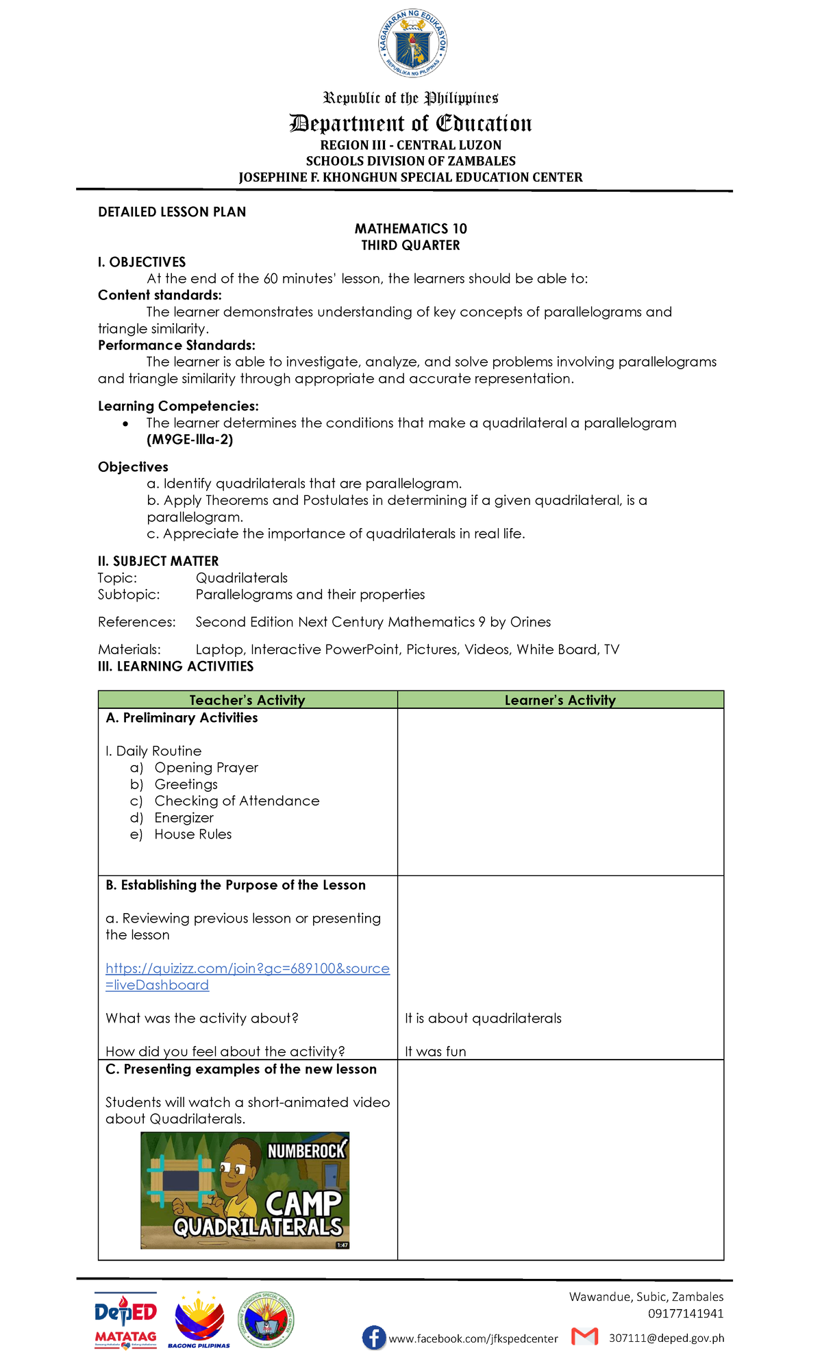 G9 - Lesson Plan for teaching internship - Department of Education ...