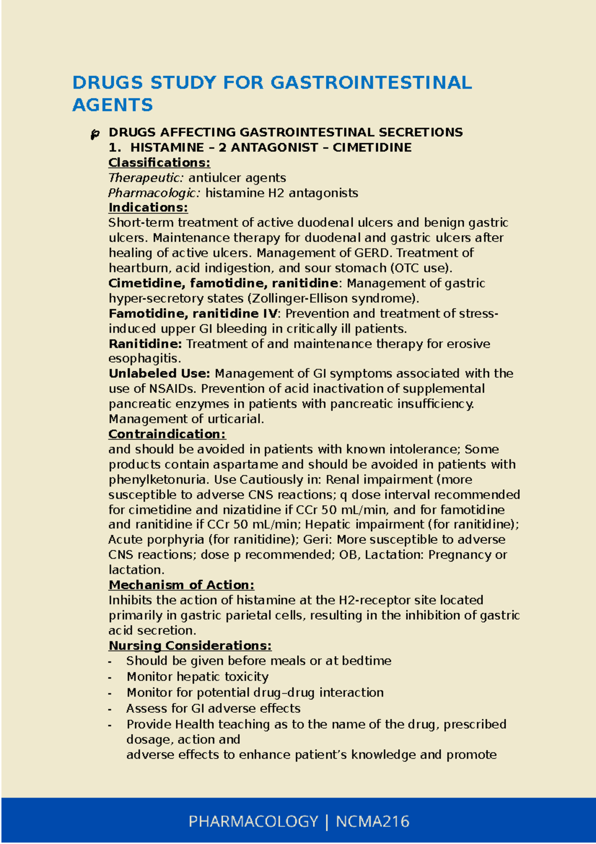 Drugs Study FOR GIT Agents Legaspi - DRUGS STUDY FOR GASTROINTESTINAL ...