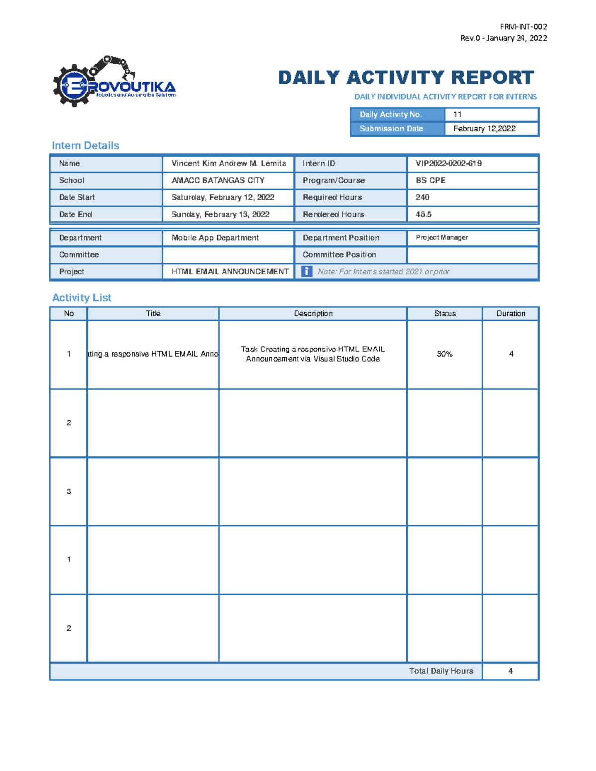 20220212 Daily Report Mobile App VIP2022-0202-319 Lemitavincent - FRM ...