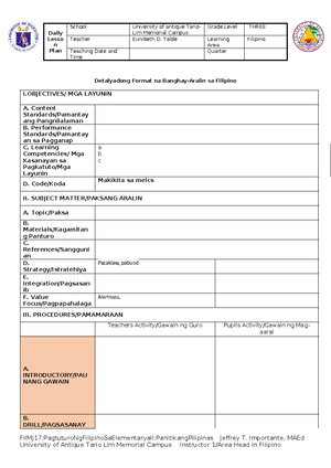 COT FOR Teacher 1-3 Sample WITH Annotations - Grades 6 DAILY LESSON ...