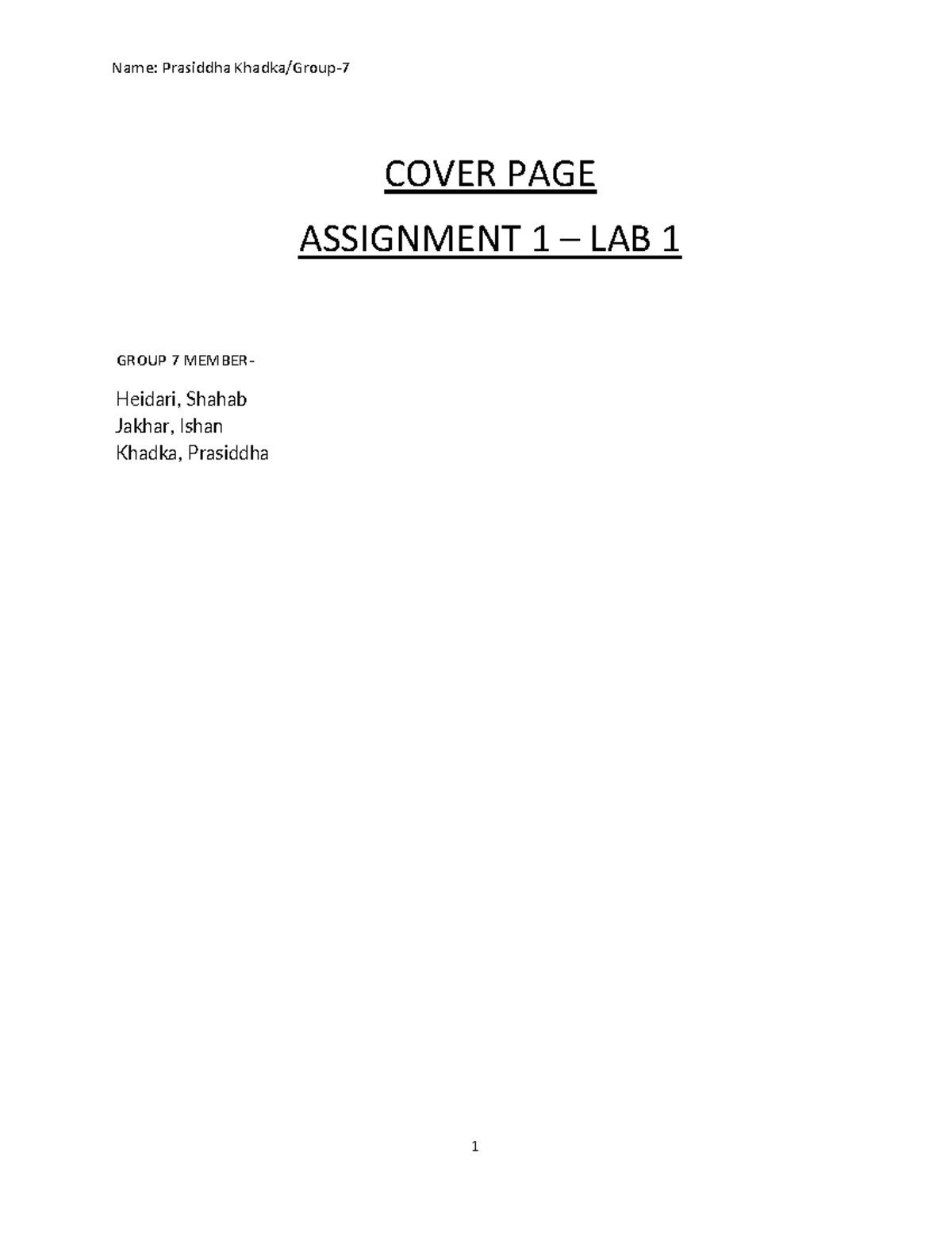 Software engineer assignment 1 lab 1 - COVER PAGE ASSIGNMENT 1 – LAB 1 ...