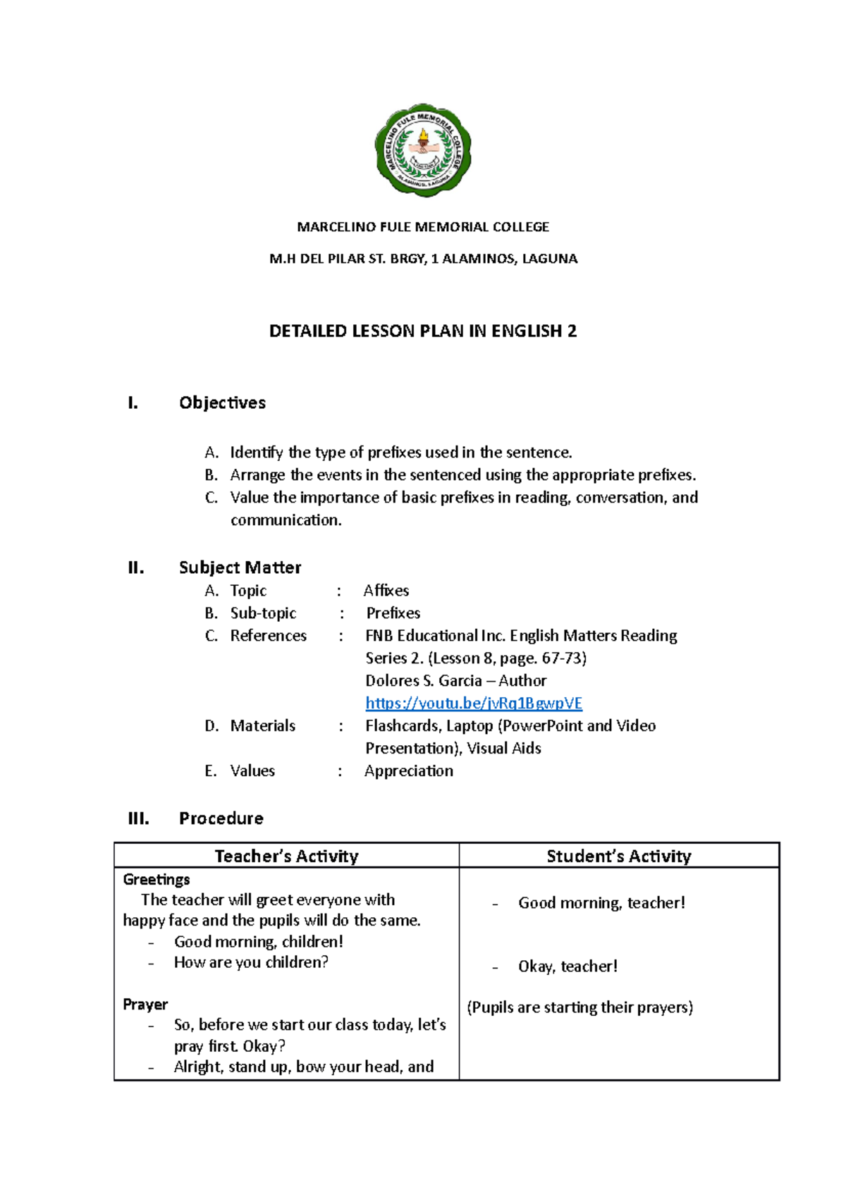 Detailed- Lesson-PLAN English-2 Caila- Suelto - MARCELINO FULE MEMORIAL ...