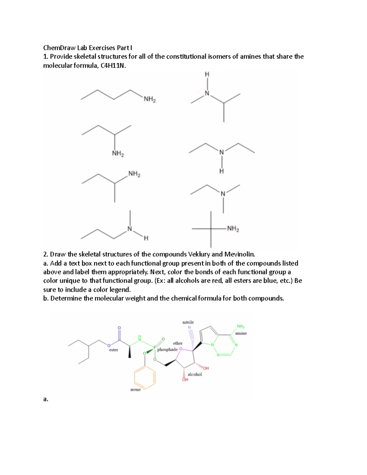 Chem Draw Lab Exercises Part I - ChemDraw Lab Exercises Part I Provide skeletal structures for ...