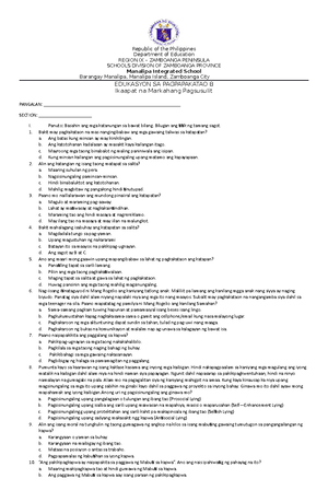 Diagnostic TEST ESP 8 - Republic of the Philippines Department of ...