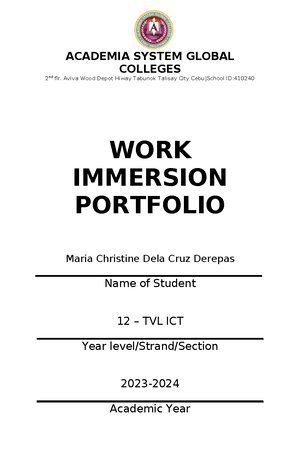 Work Immersion Portfolio Guidelines 2024 upload - SENIOR HIGH SCHOOL ...