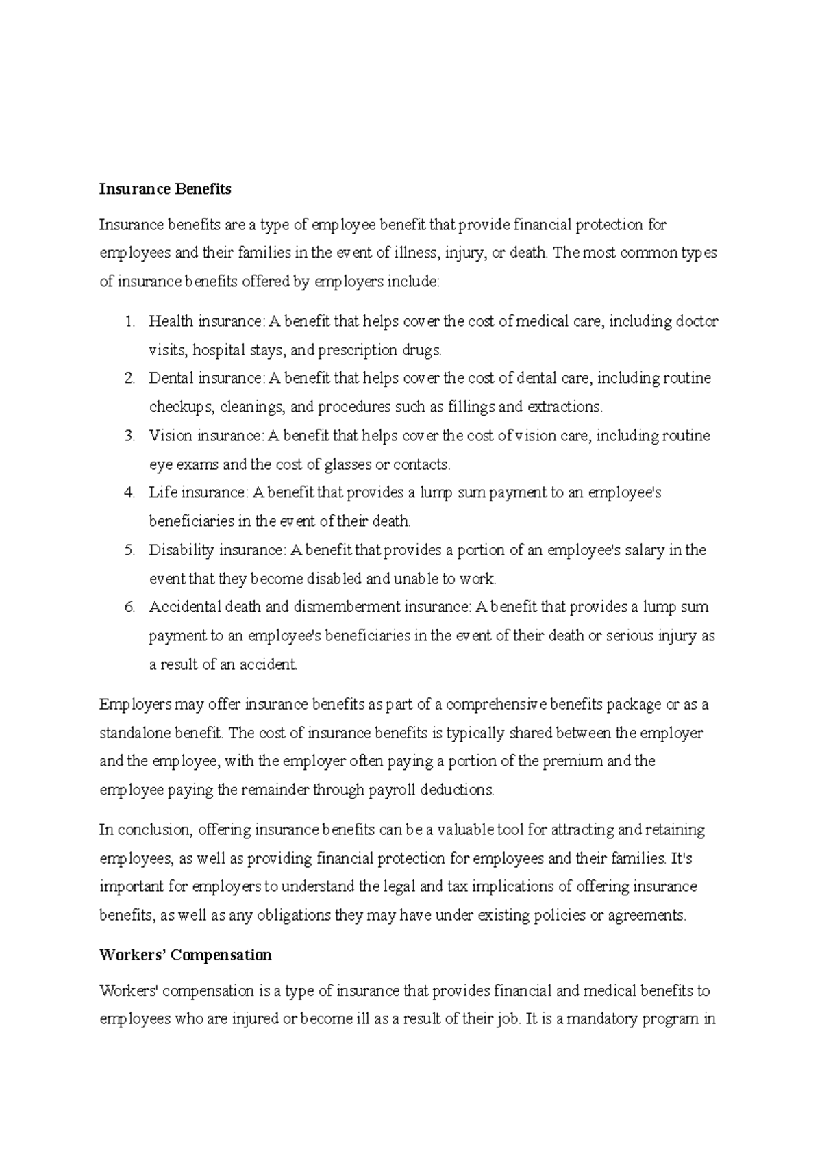 Insurance Benefits - Human Resource Management - Insurance Benefits ...