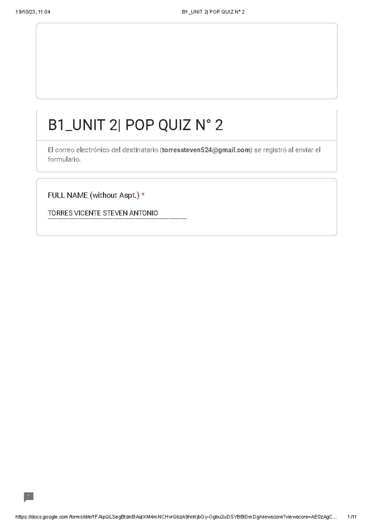 B1 UNIT 2 POP QUIZ N° 2 - exito - TORRES VICENTE STEVEN ANTONIO B1_UNIT ...