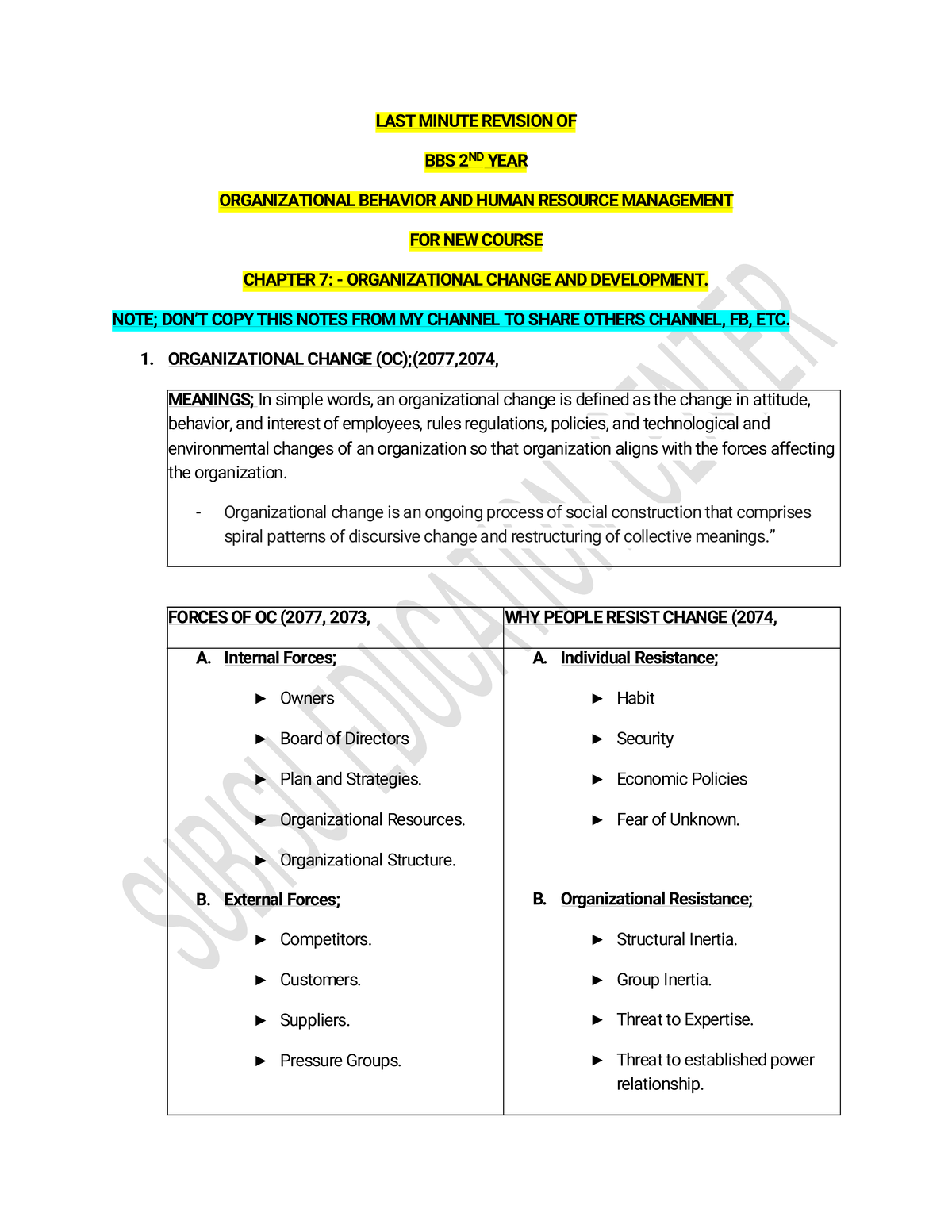 Chapter 7 Organizational Change AND Development Notes - LAST MINUTE ...