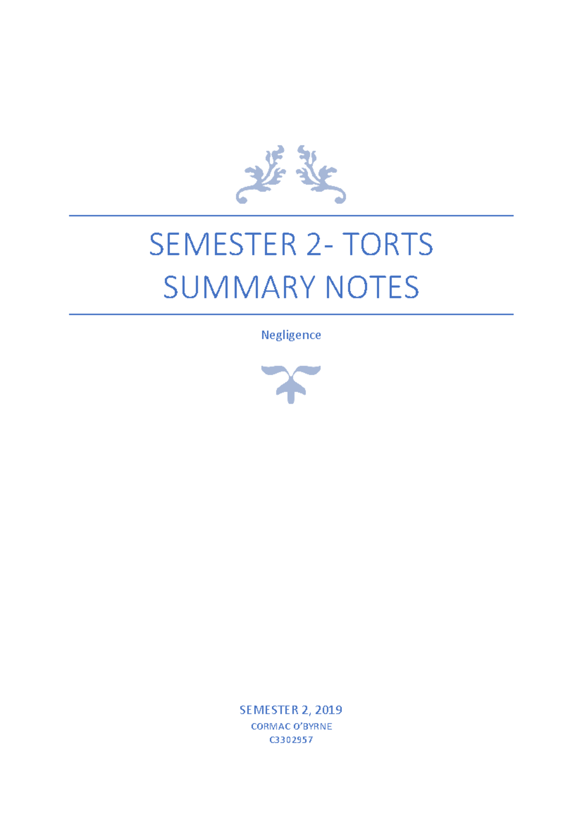 Semester 2 Torts Summary Warning Tt Undefined Function 32 Warning Tt Undefined Function