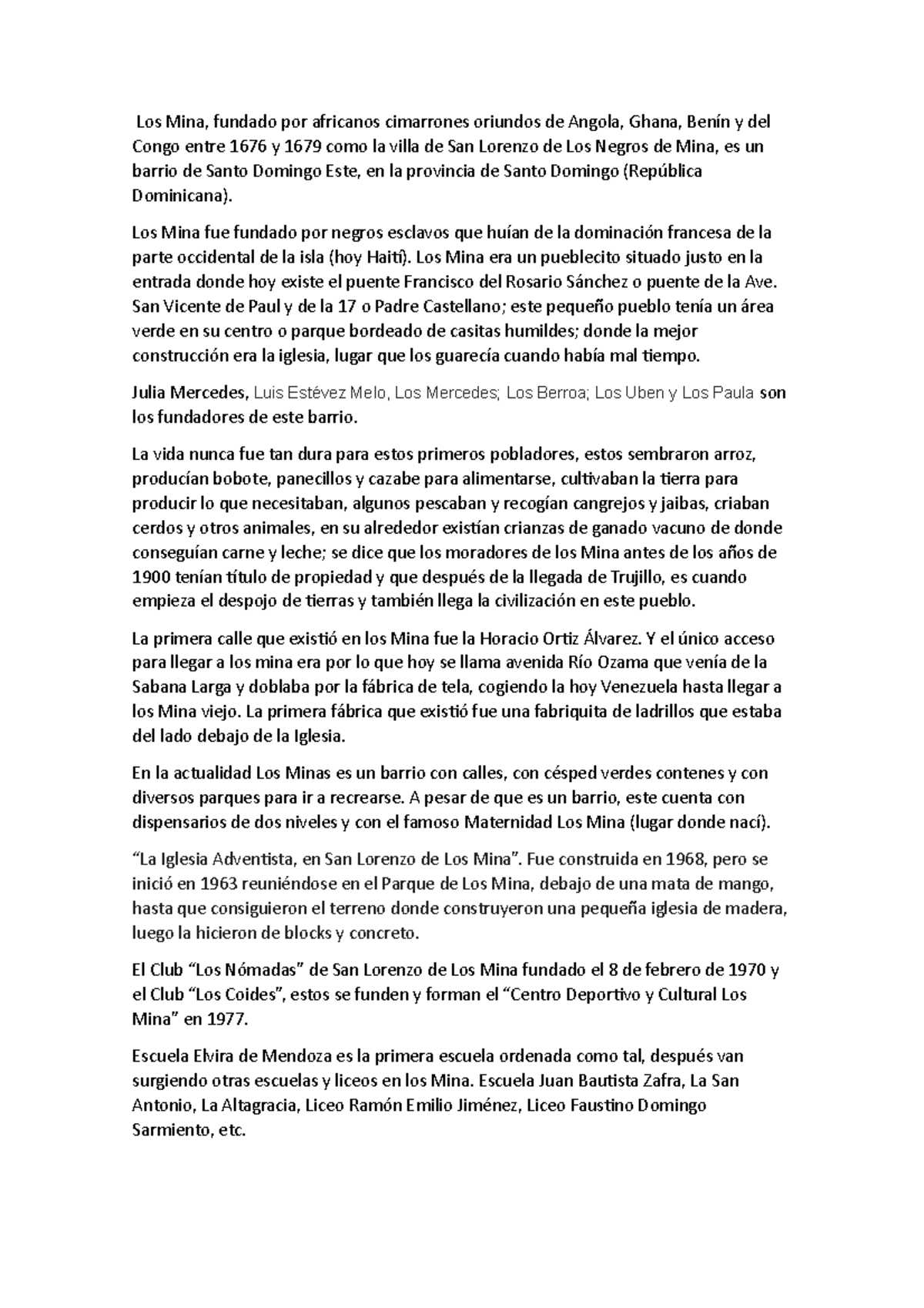 Los minas - Trabajo de ciencias sociales - Los Mina, fundado por ...