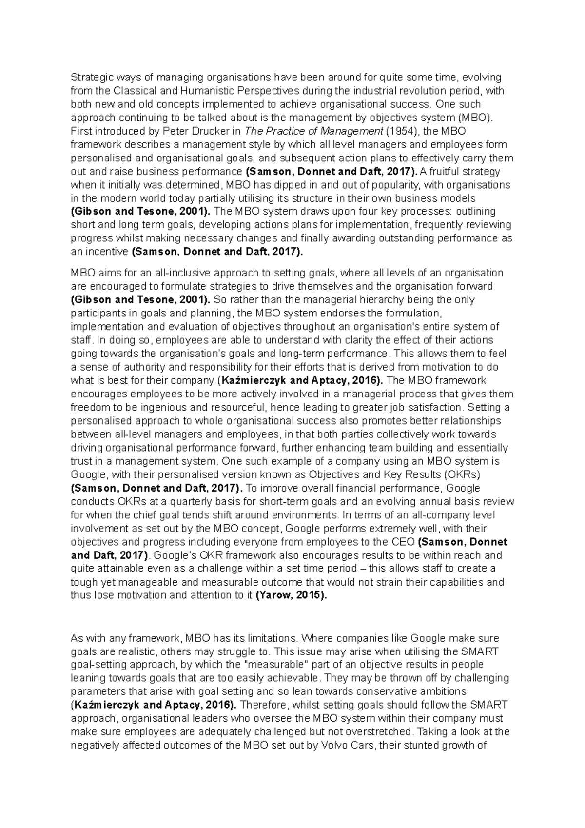 assignment 1 MBO - Strategic ways of managing organisations have been ...