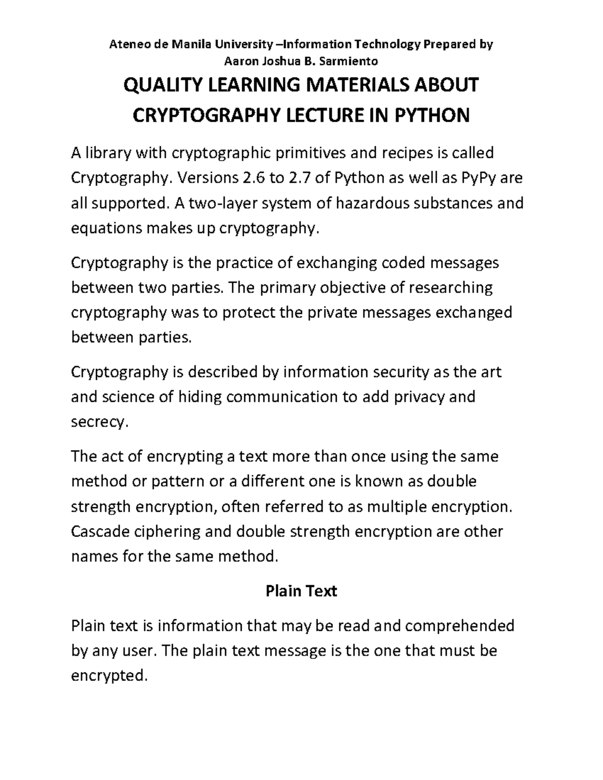 Quality Learning Materials About Cryptography Lecture in Python - QUALITY LEARNING MATERIALS ...