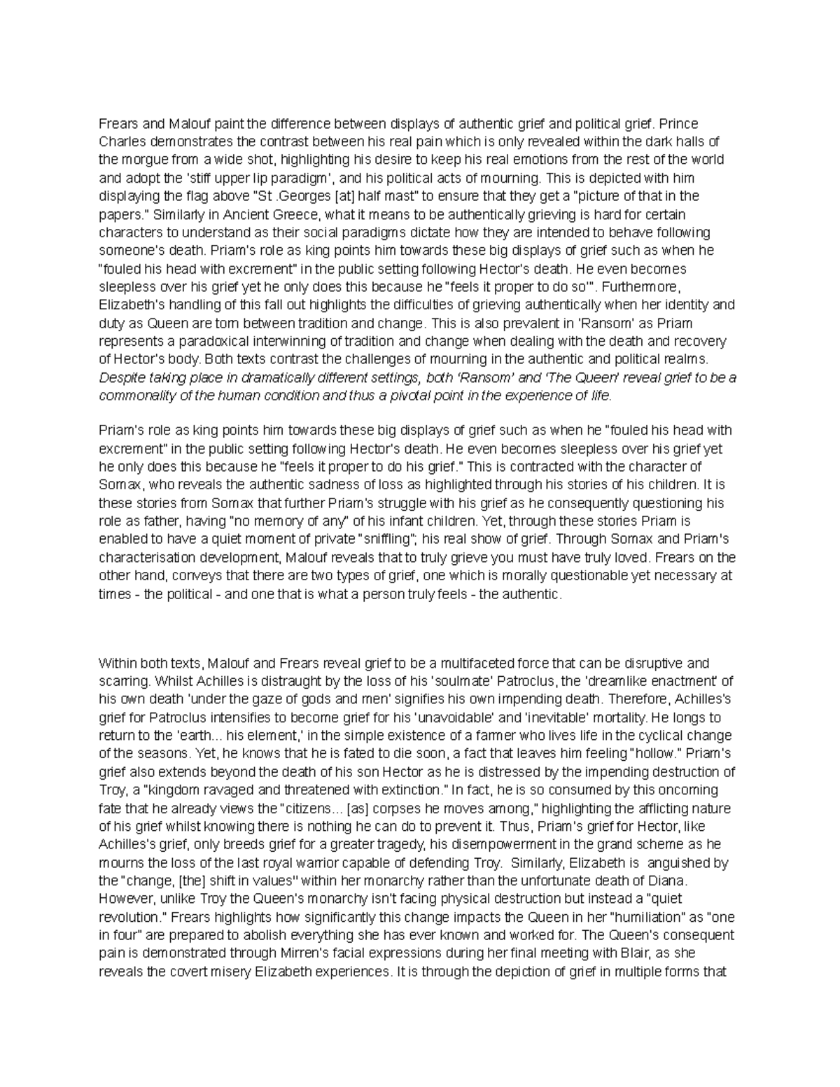 Ransom/ TQ Comparative - Frears and Malouf paint the difference between ...