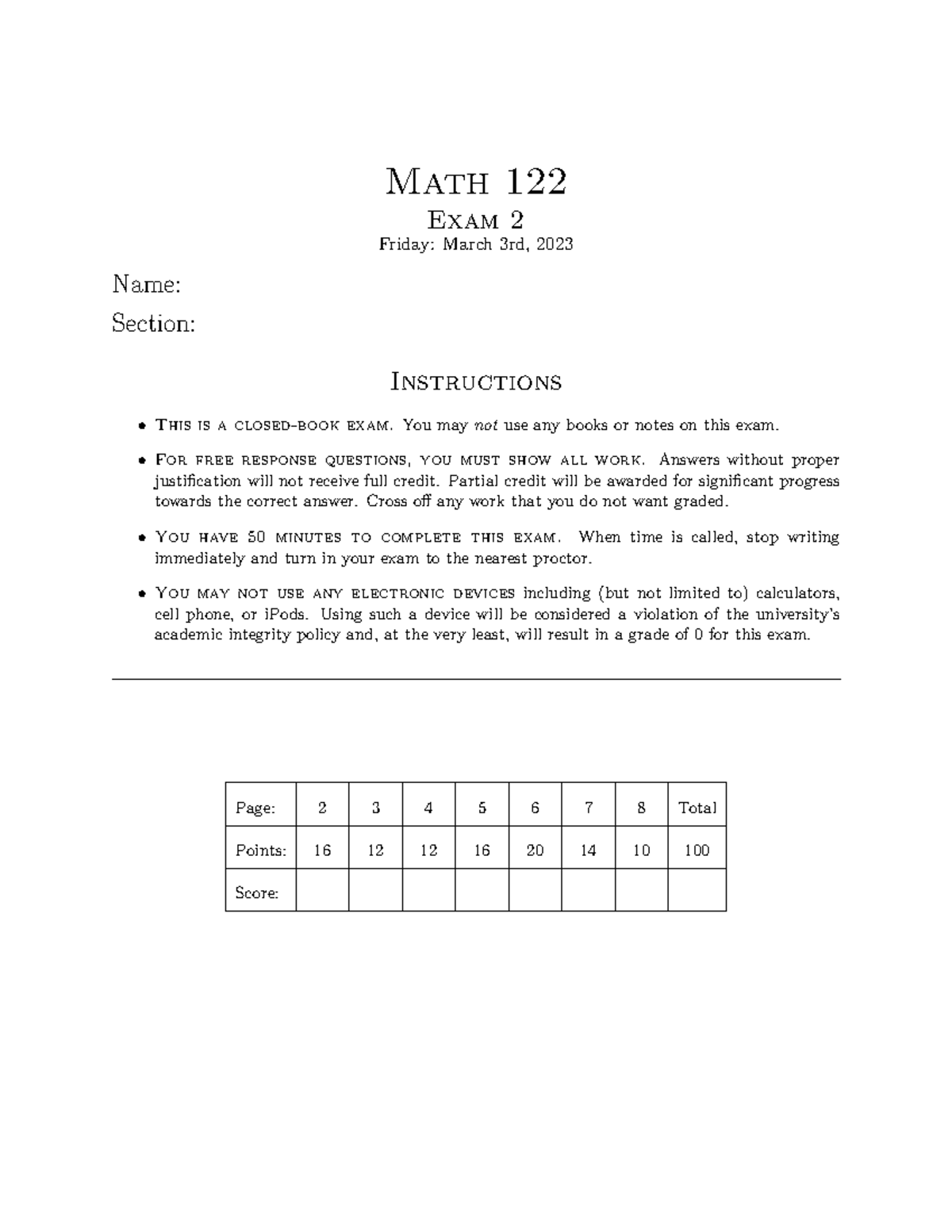 Math122 202225 Exam2 Exam Prep Math 101 Studocu