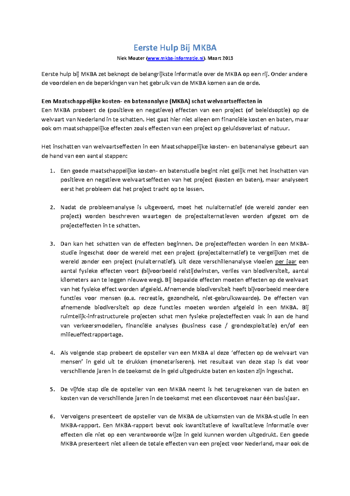 Eerste Hulp Bij MKBA - Hulp bij MKBA maken - Eerste Hulp Bij MKBA Niek ...