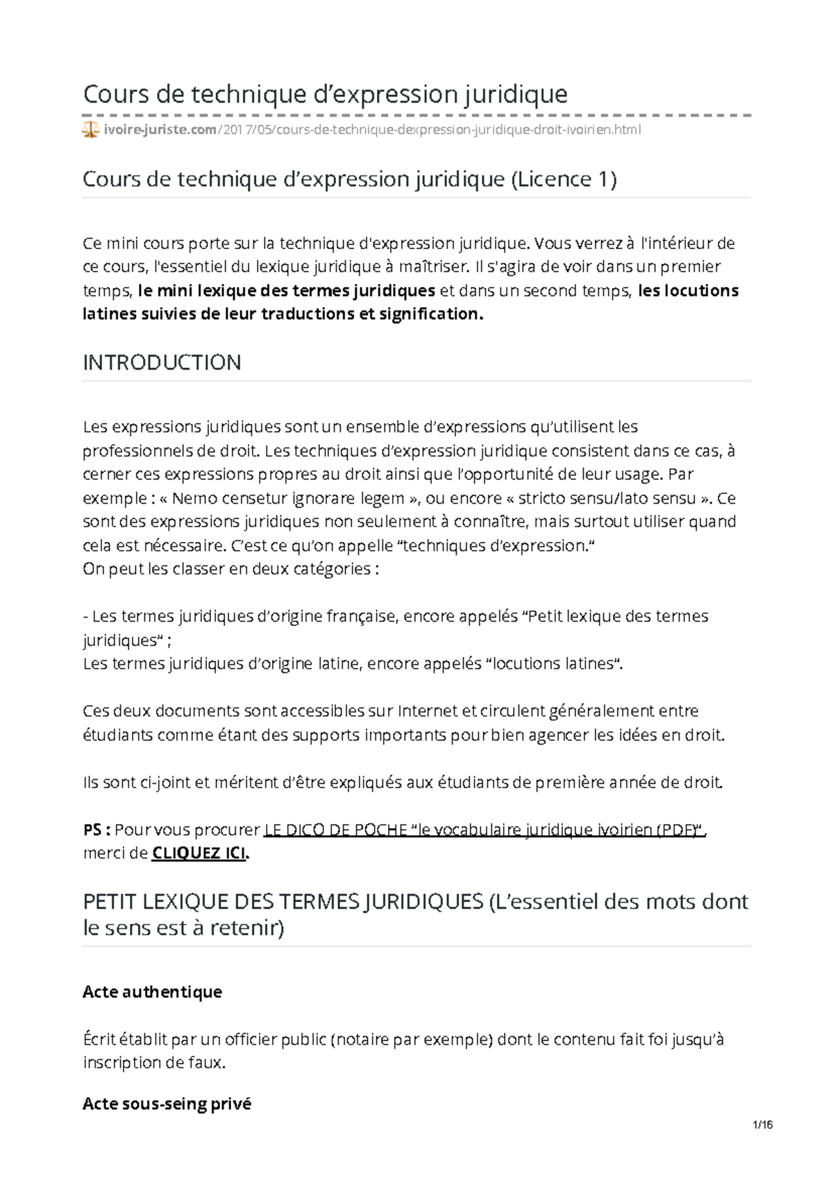 Cours de technique dexpression juridique - Cours de technique d’expression juridique - Studocu
