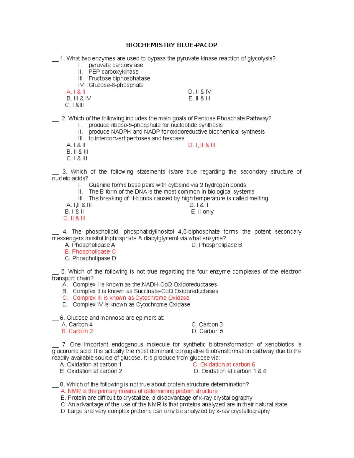 Biochemistry BLUE Pacop answer key from Module 2: Plant Chemistry ...