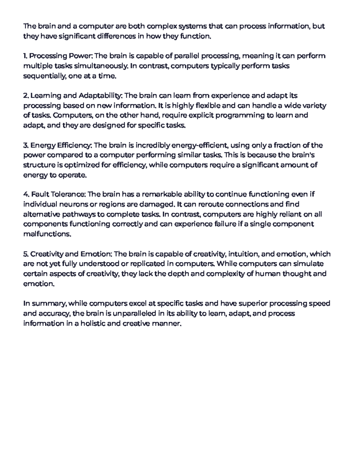 5.Brain vs computer - PParticular - The brain and a computer are both ...