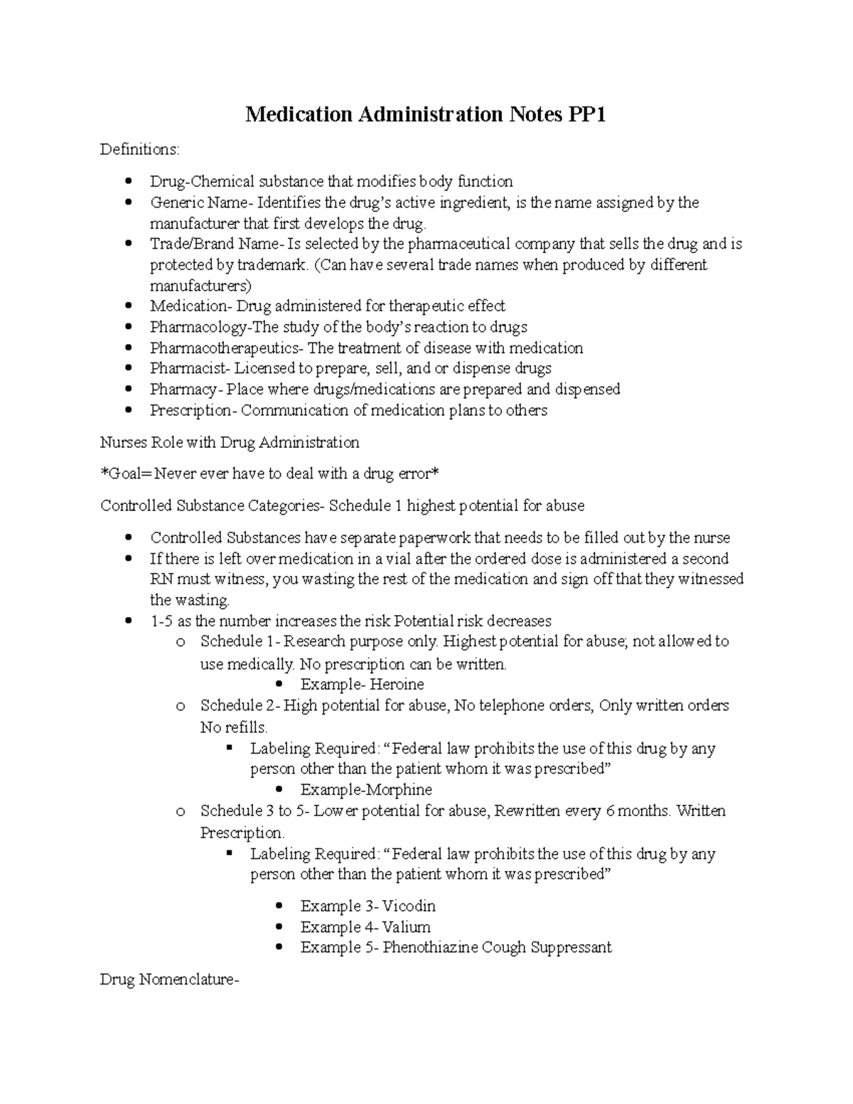 Medication Administration Notes - Copy - Medication Administration ...