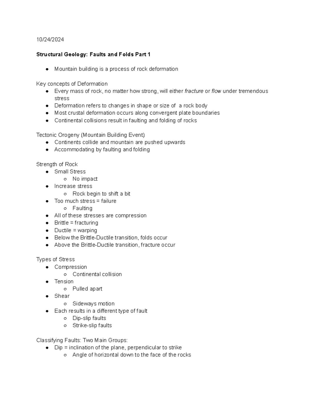 Geology Notes for Exam 3 - 10/24/ Structural Geology: Faults and Folds ...