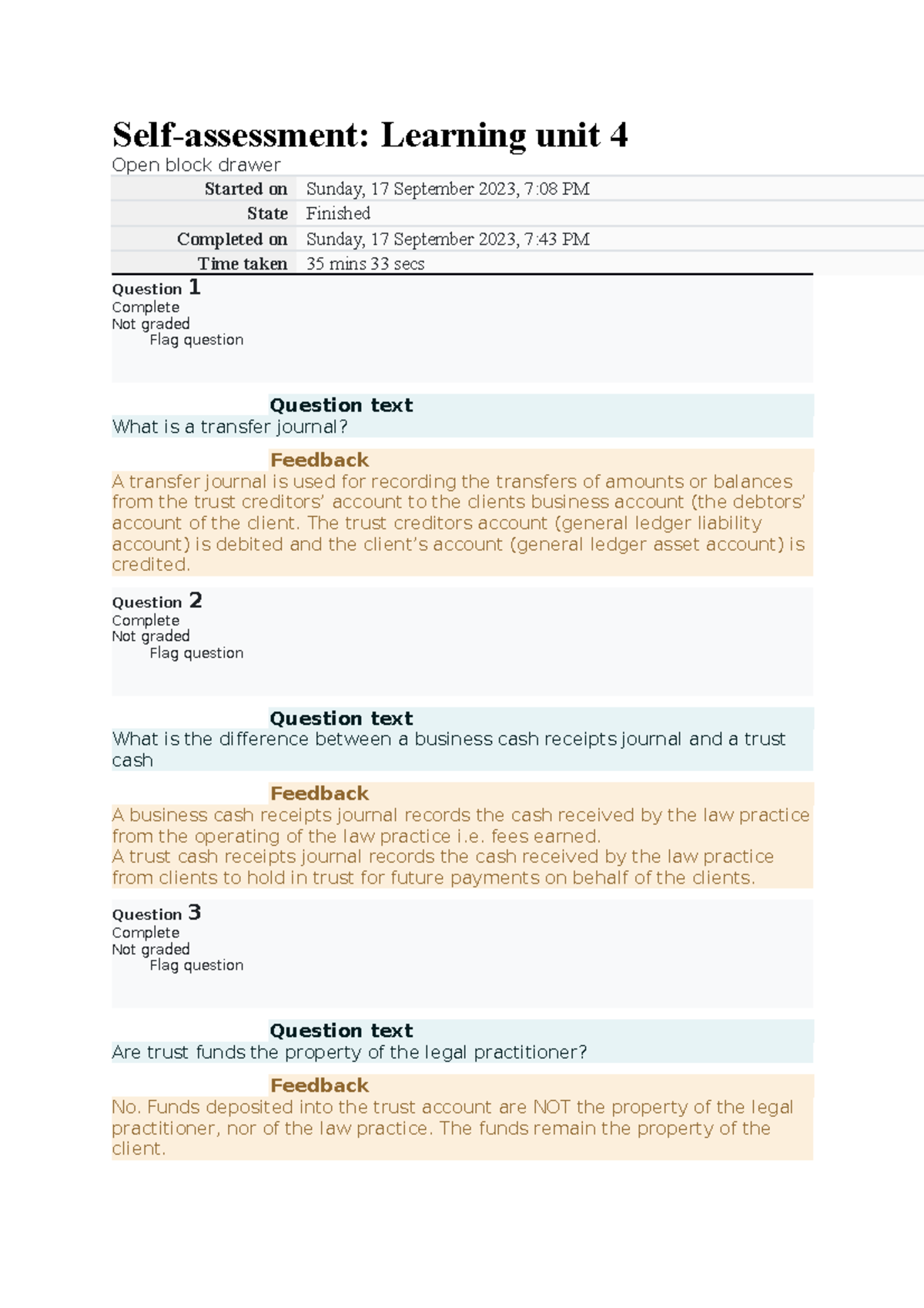 LU4 Self Assessment Q&A - Self-assessment: Learning unit 4 Open block ...