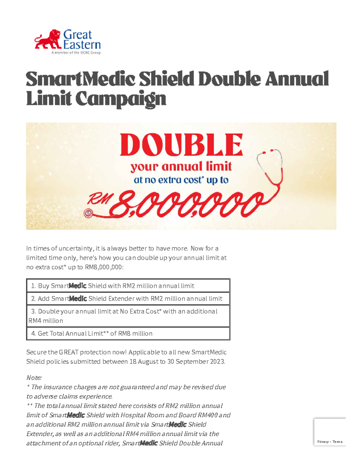 Smart Medic Shield Double Annual Limit Campaign Great Eastern Malaysia - In times of uncertainty ...