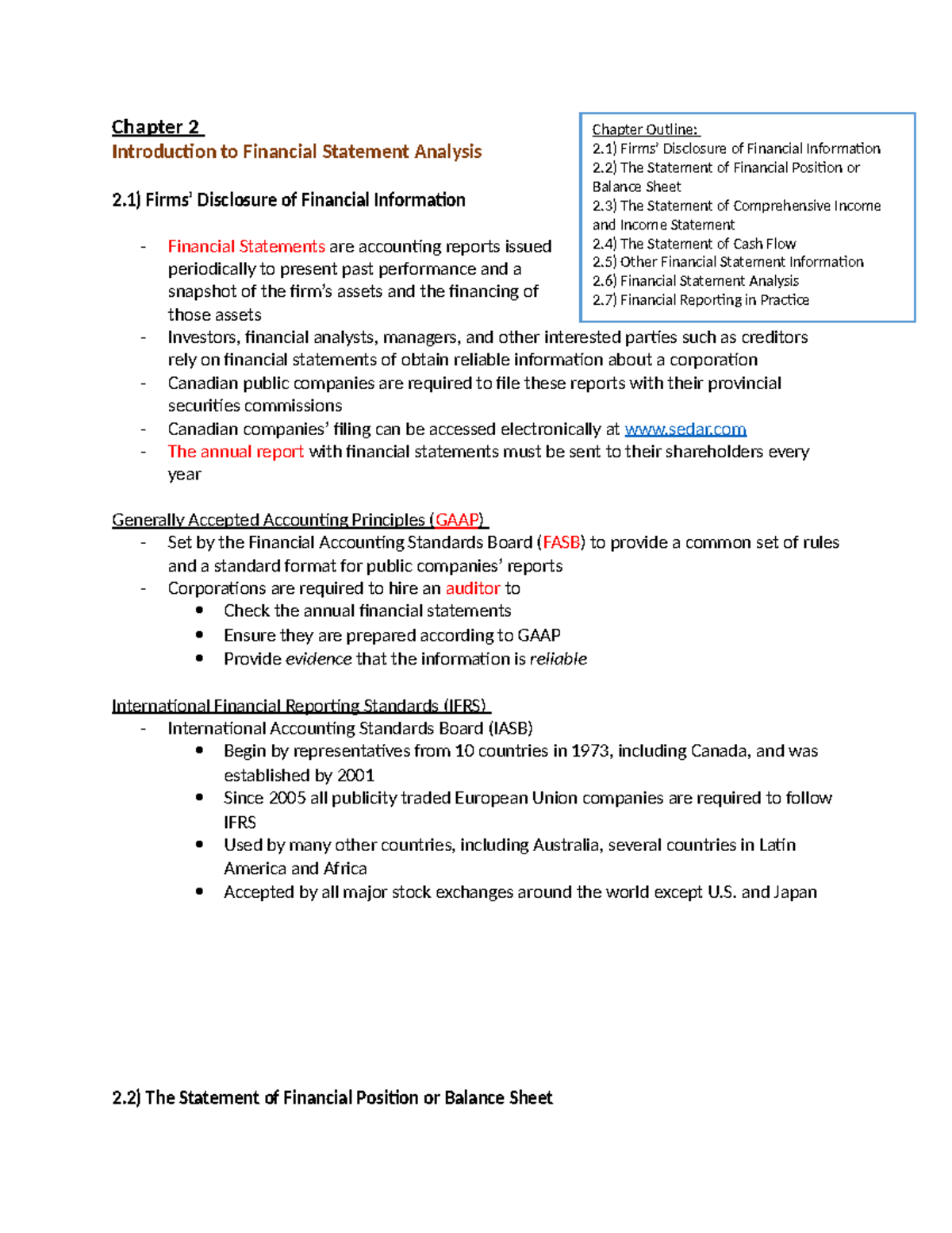 FIN300 Chapter 2 - notes - Chapter 2 Introduc琀椀on to Financial ...