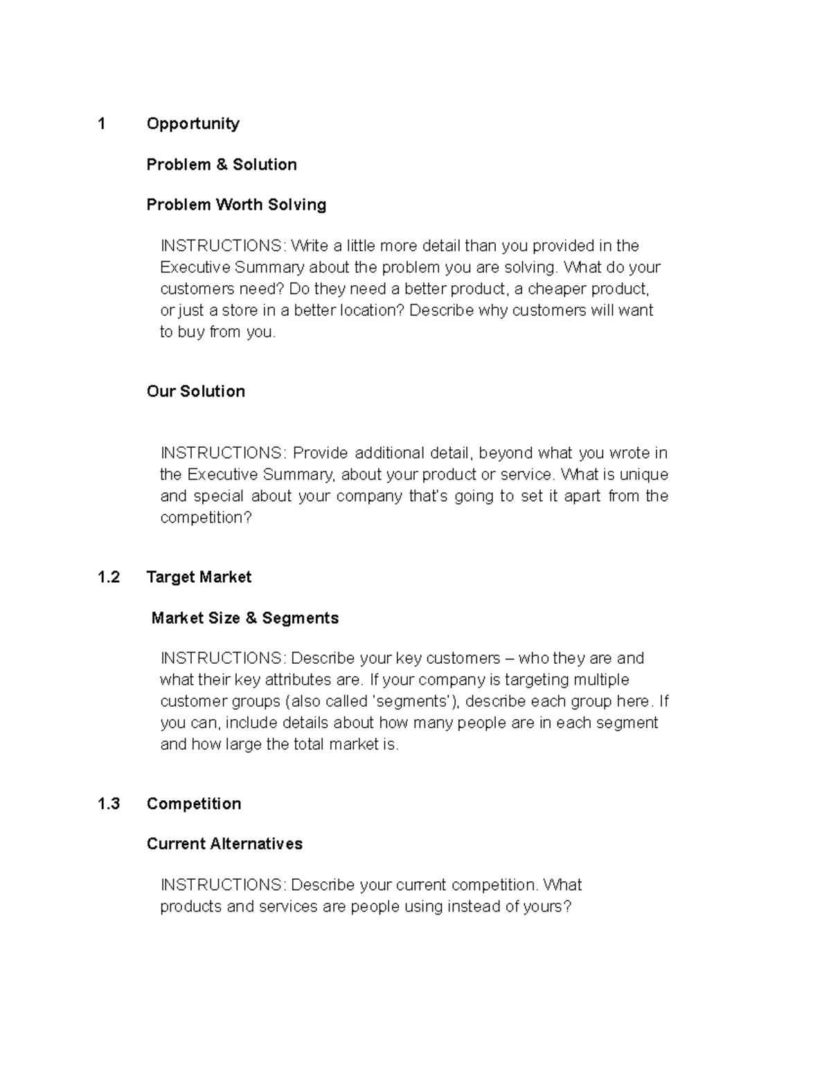 Writing A Business PLAN 1 Opportunity - 1 Opportunity Problem ...