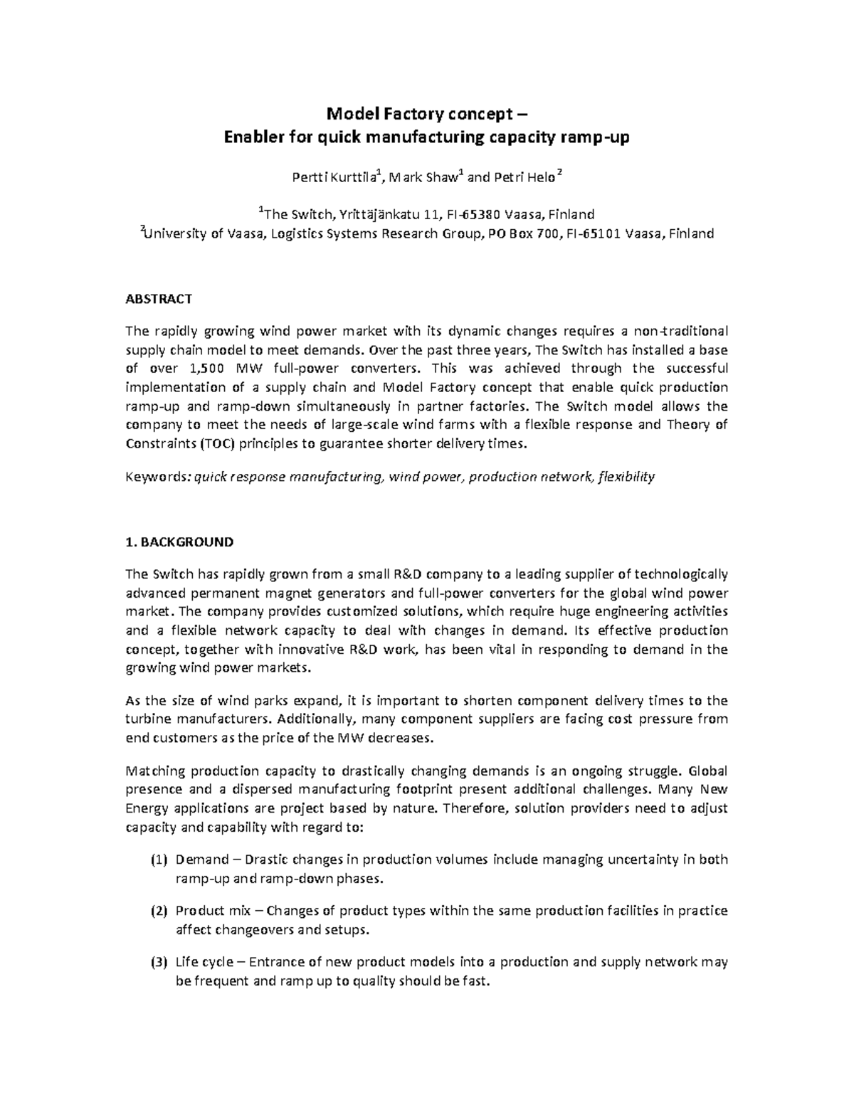 M-1 (Model factory concept) - Model Factory concept – Enabler for quick ...