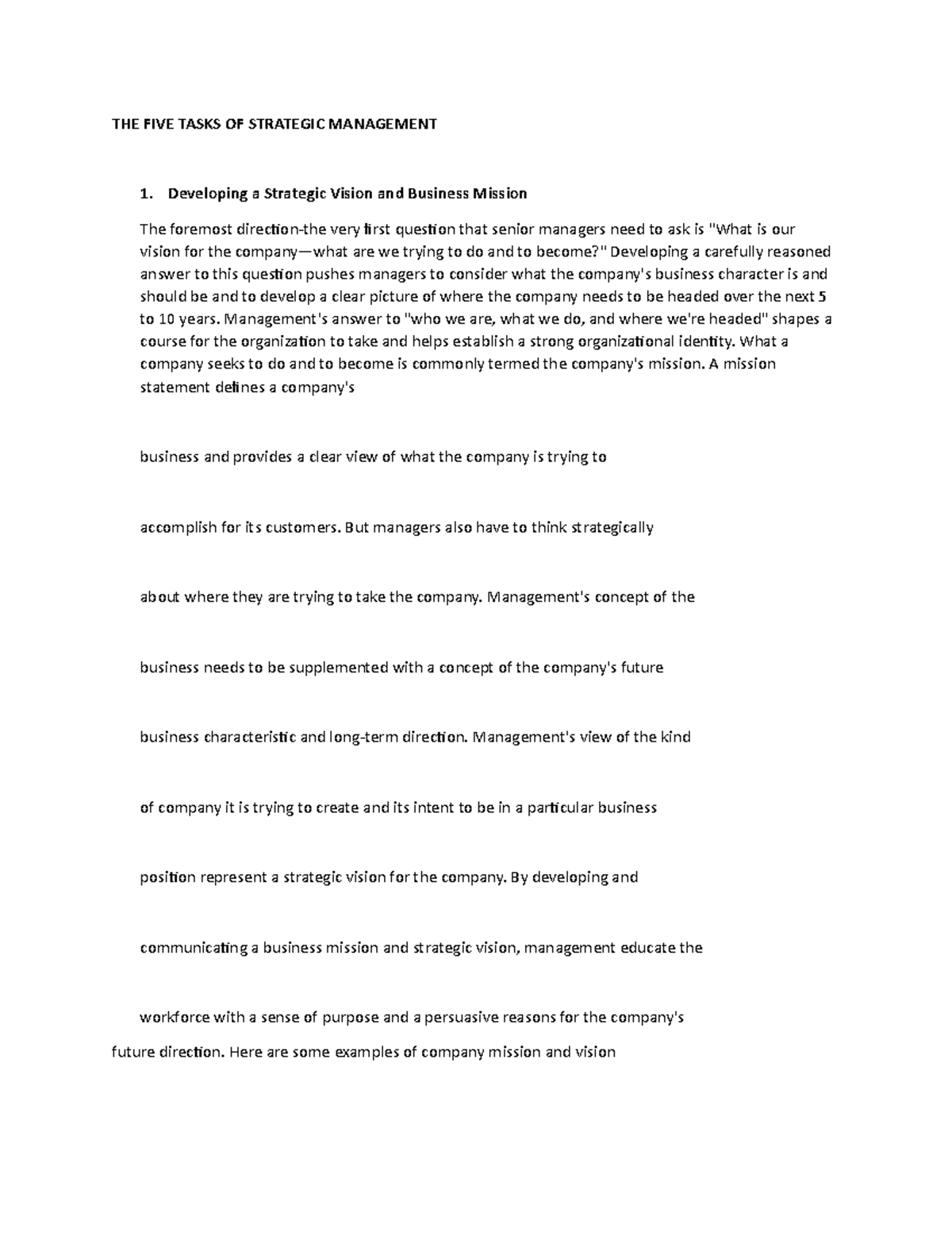 THE FIVE Tasks OF Strategic Management - THE FIVE TASKS OF STRATEGIC ...