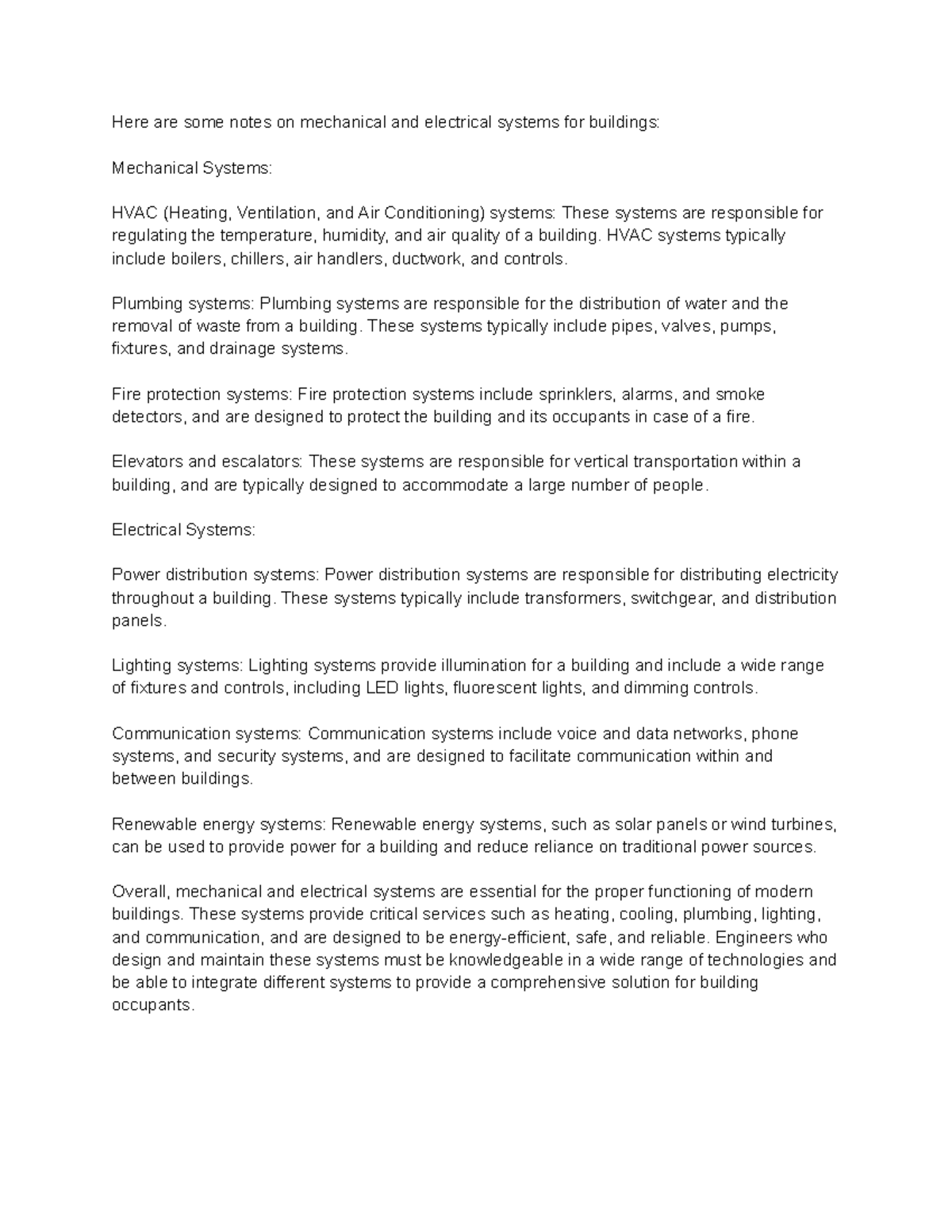 Mechanical systems - Here are some notes on mechanical and electrical ...