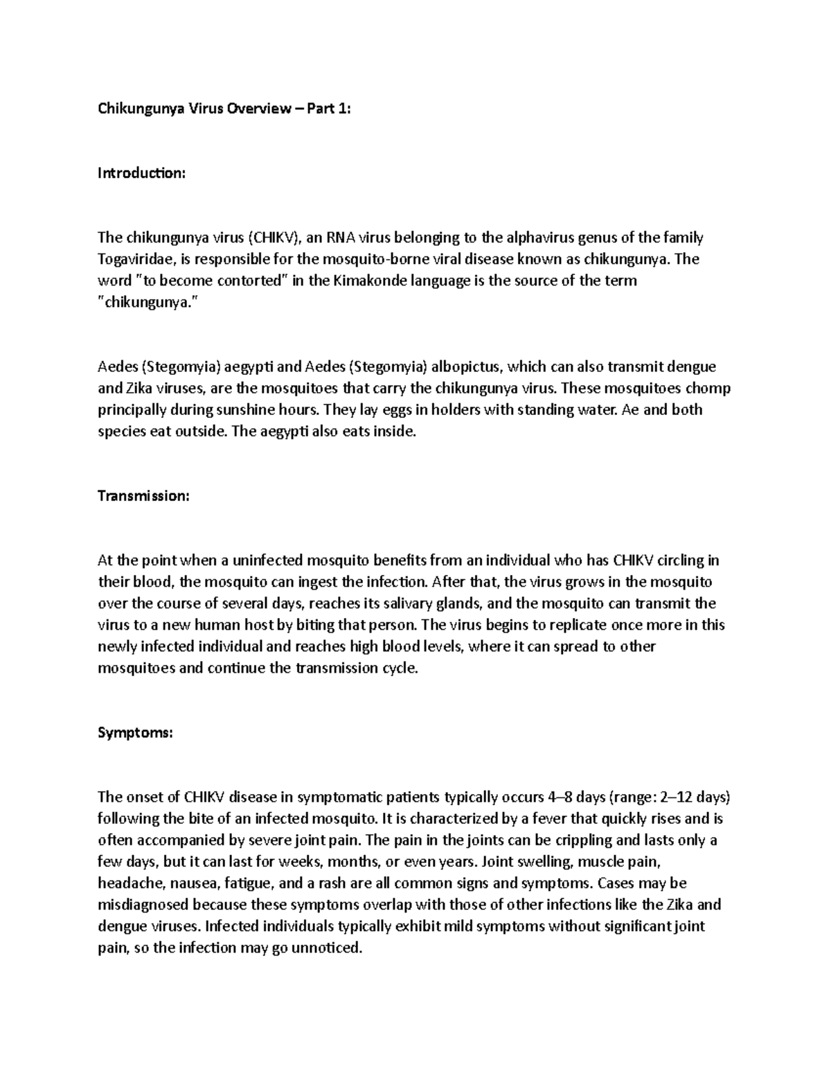 Chikungunya overview part 1 - Chikungunya Virus Overview – Part 1 ...