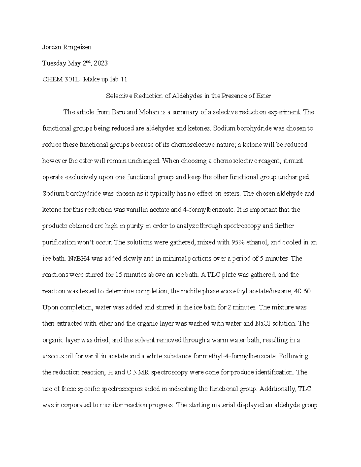 Make up lab - make up lab - Jordan Ringeisen Tuesday May 2nd, 2023 CHEM ...