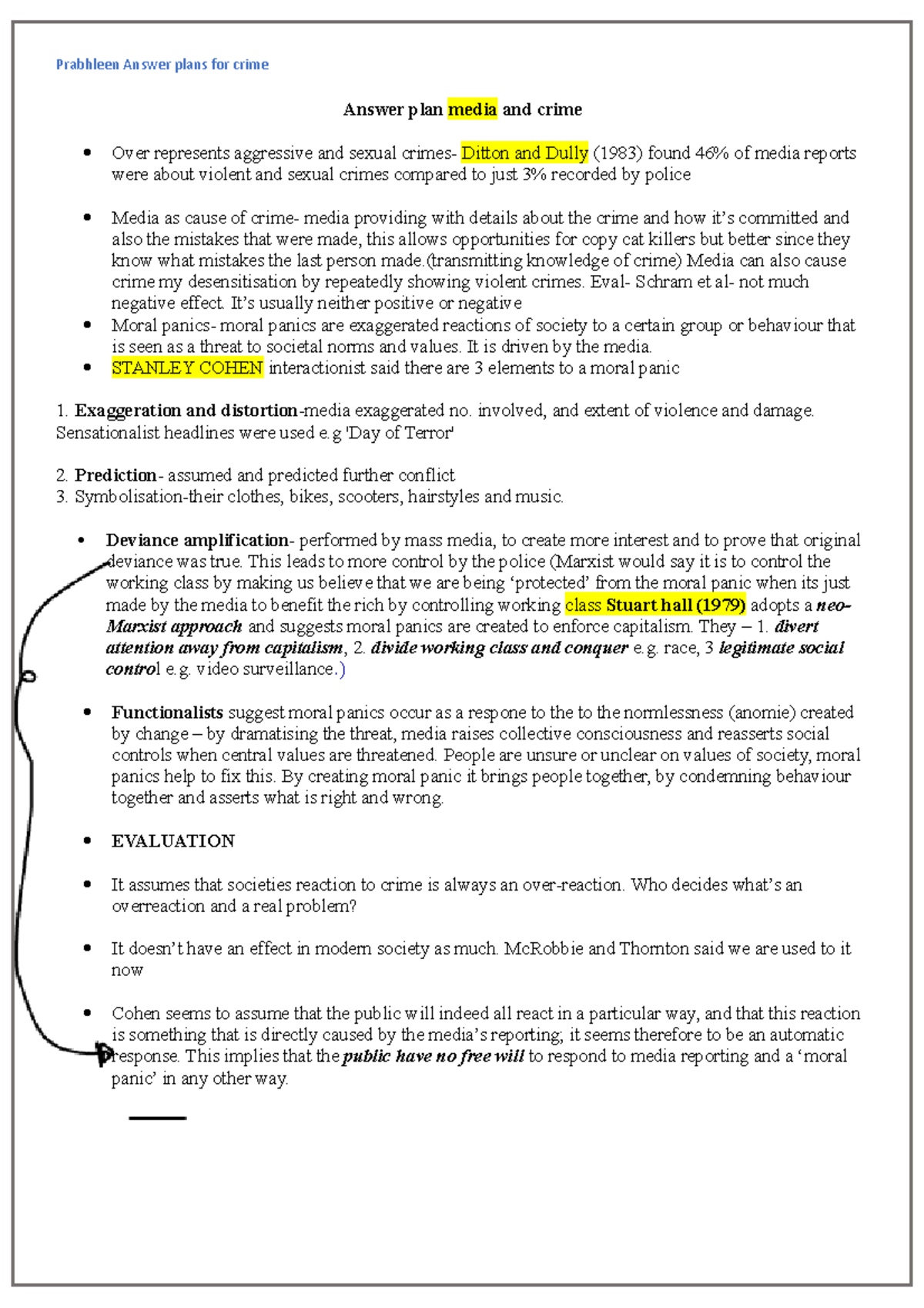 Answer plans Crime - detailed info - Answer plan media and crime Over ...