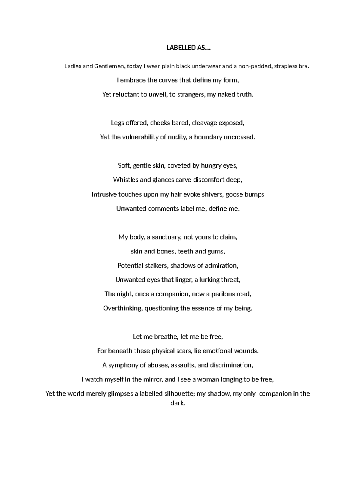 Labelled AS - This a my practical examination. Poem as an art ...