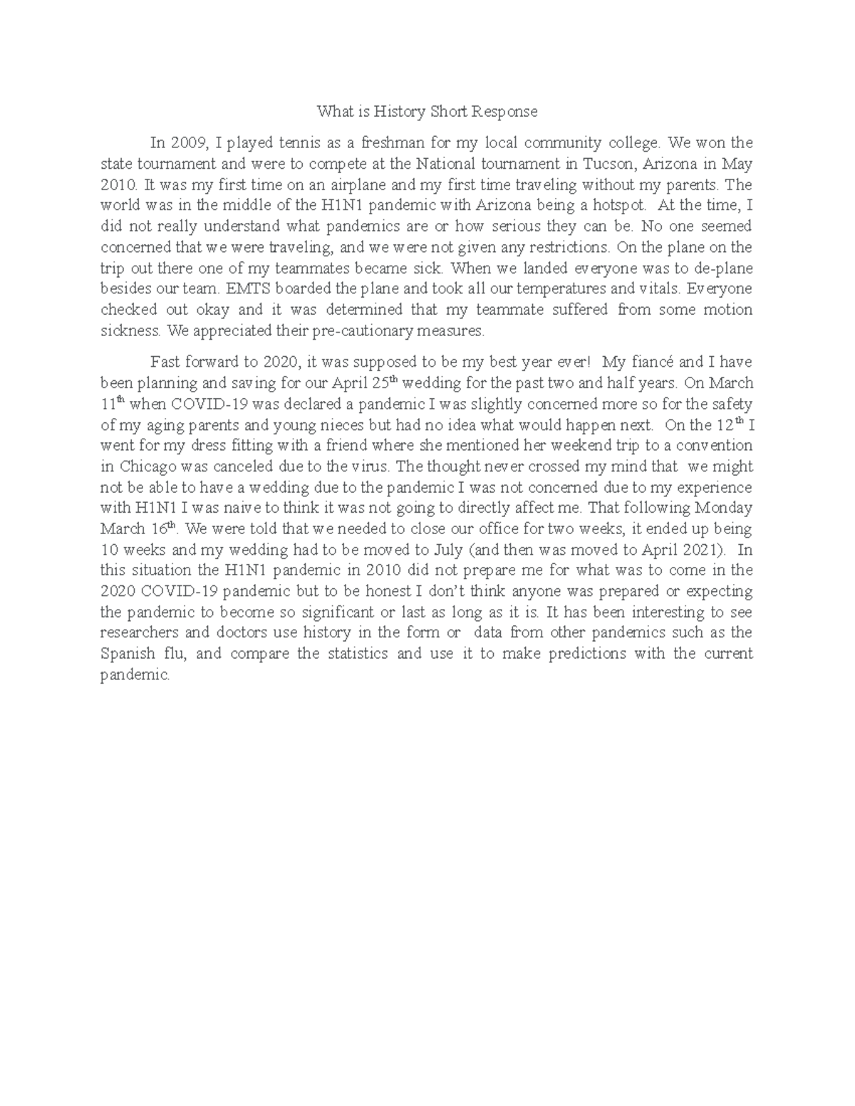 What is History Short Response - We won the state tournament and were ...