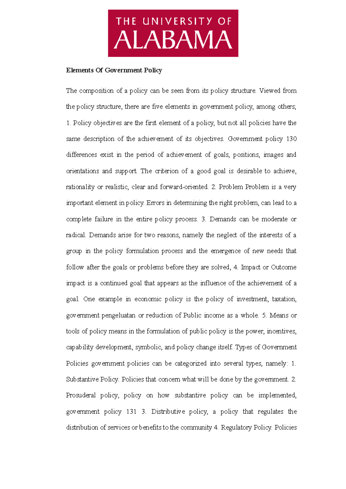 Notes economics -Elements Of Government Policy - Elements Of Government ...